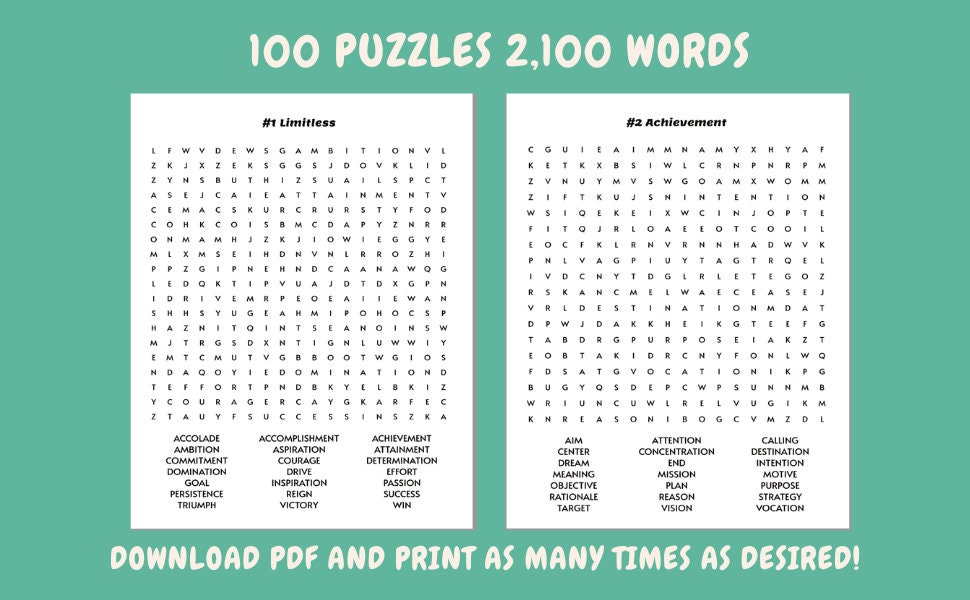 100 Mindfulness Word Search Puzzles Bundle With Solutions + Gift - Etsy