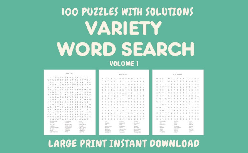 100 Variety Word Search Puzzles Volume 1 Bundle With Solutions - Etsy ...