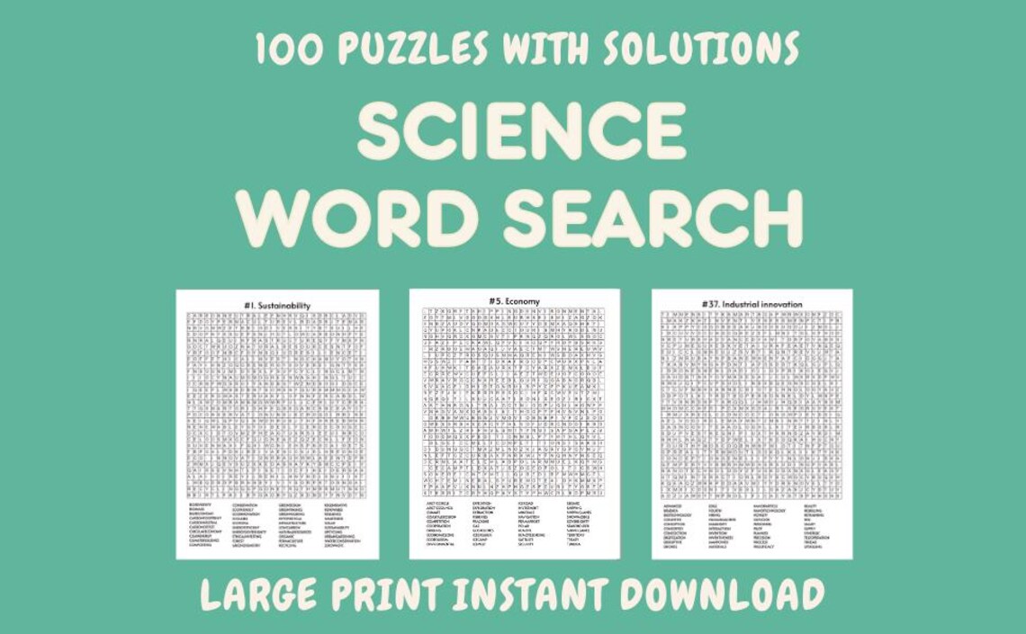 100 Science and Innovation Word Search Puzzles Bundle With Solutions - Etsy