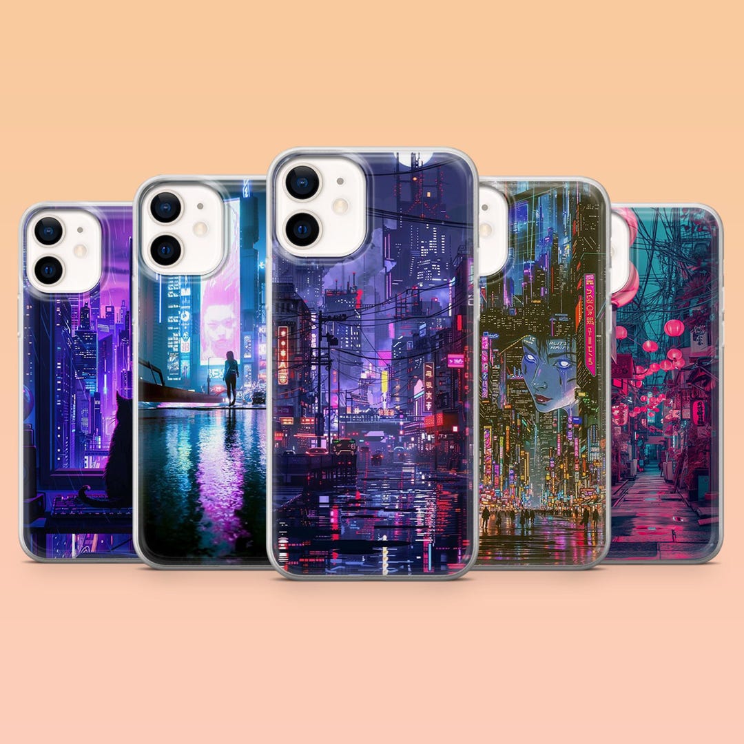 Futuristic City Phone Case Cyberpunk Cover for iPhone 16, 15, 14, 13 ...