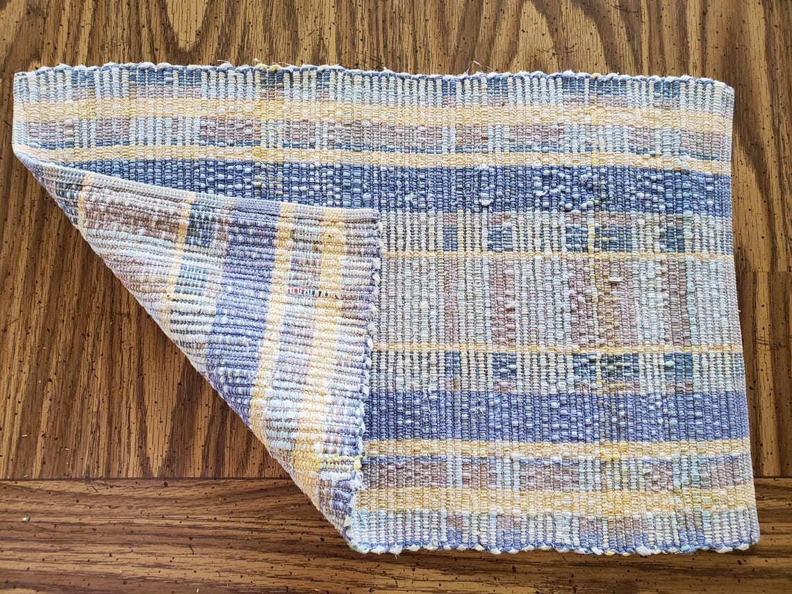 Handwoven Placemats and Table Runner in Blues and Yellows Using the Rag ...