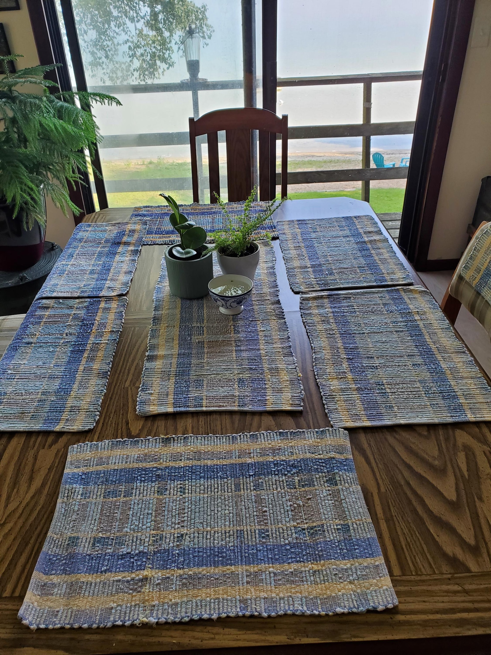 Handwoven Placemats and Table Runner in Blues and Yellows Using the Rag ...