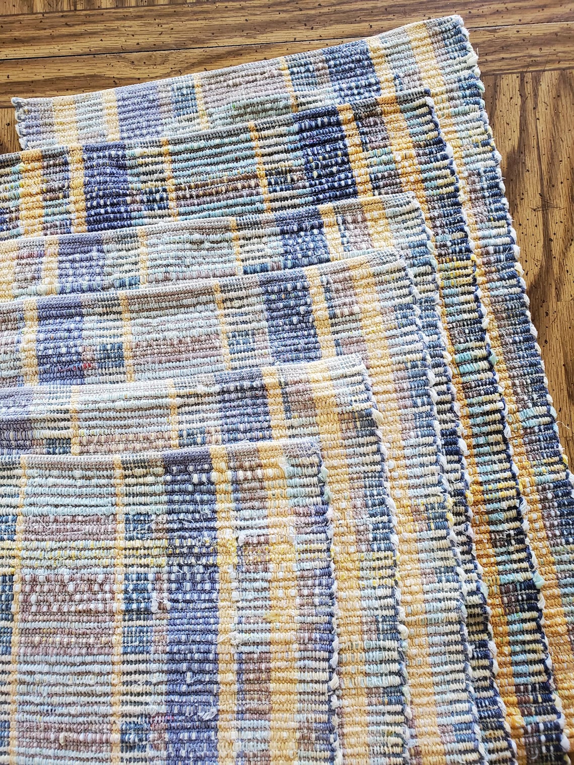 Handwoven Placemats and Table Runner in Blues and Yellows Using the Rag ...