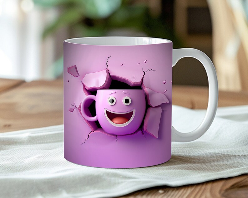 3D Effect Coffee Mug Face Emoji Emotions Mug Wrap, 11 Oz & 15 Oz Funny ...