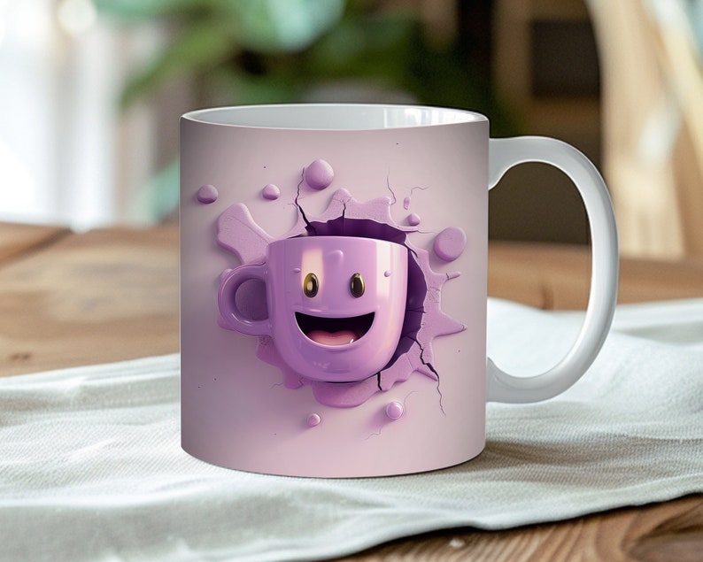 3D Effect Coffee Mug Face Emoji Emotions Mug Wrap, 11 Oz & 15 Oz Funny ...