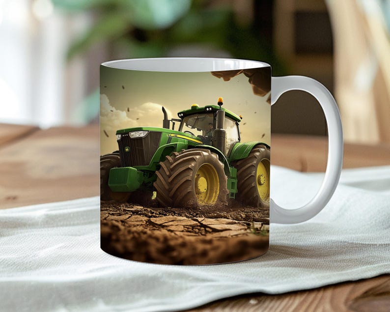3D Green Tractor Hole in A Wall Mug Wrap 11oz & 15oz Sublimation Design ...