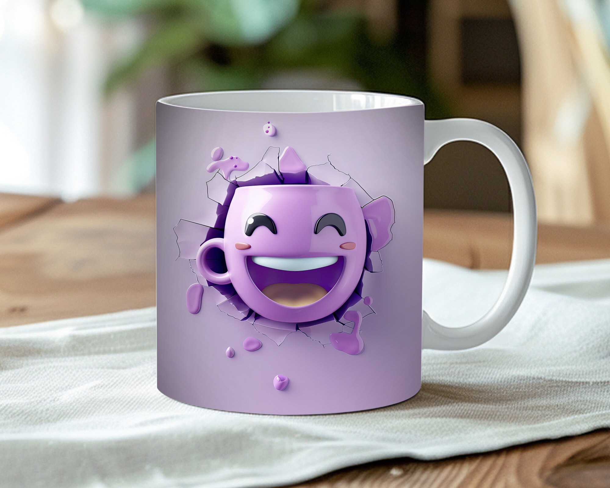 3D Effect Coffee Mug Face Emoji Emotions Mug Wrap, 11 Oz & 15 Oz Funny ...