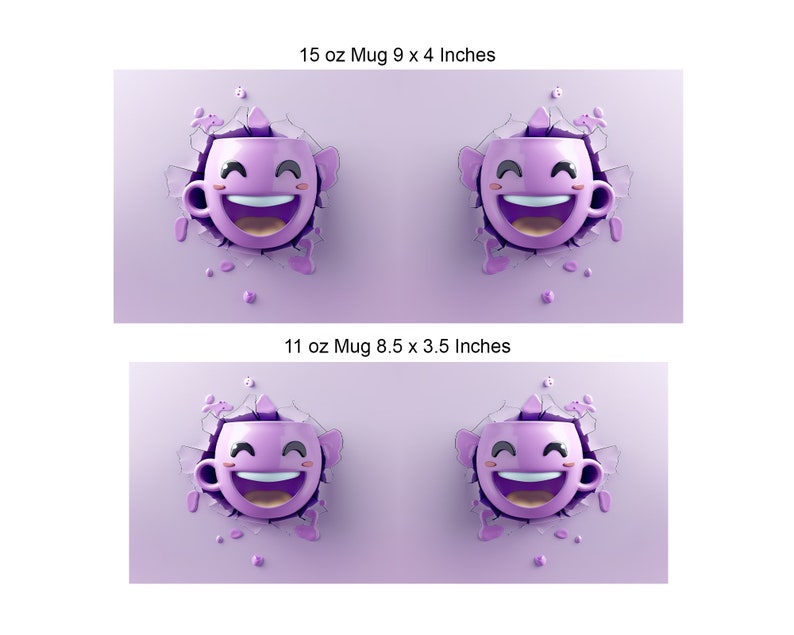 3D Effect Coffee Mug Face Emoji Emotions Mug Wrap, 11 Oz & 15 Oz Funny ...
