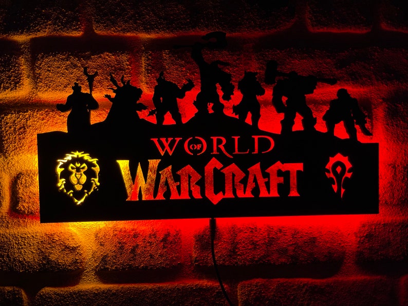 World of Warcraft Led Sign, World of Warcaft Led Light, Wood Wall Decor ...