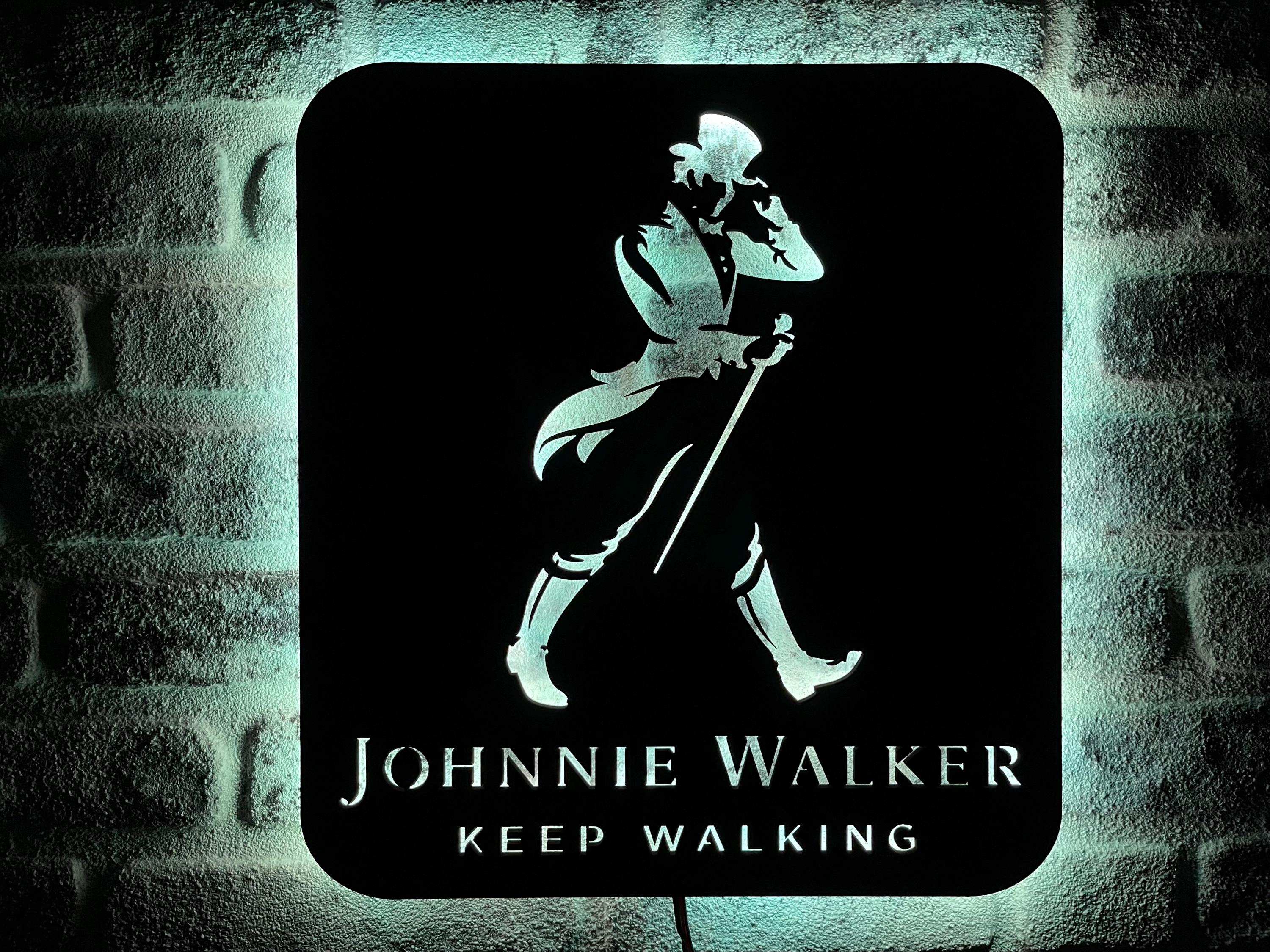 Johnnie Walker Lighted up Wall Art, RGB Led 16 COLORS Control Wooden ...