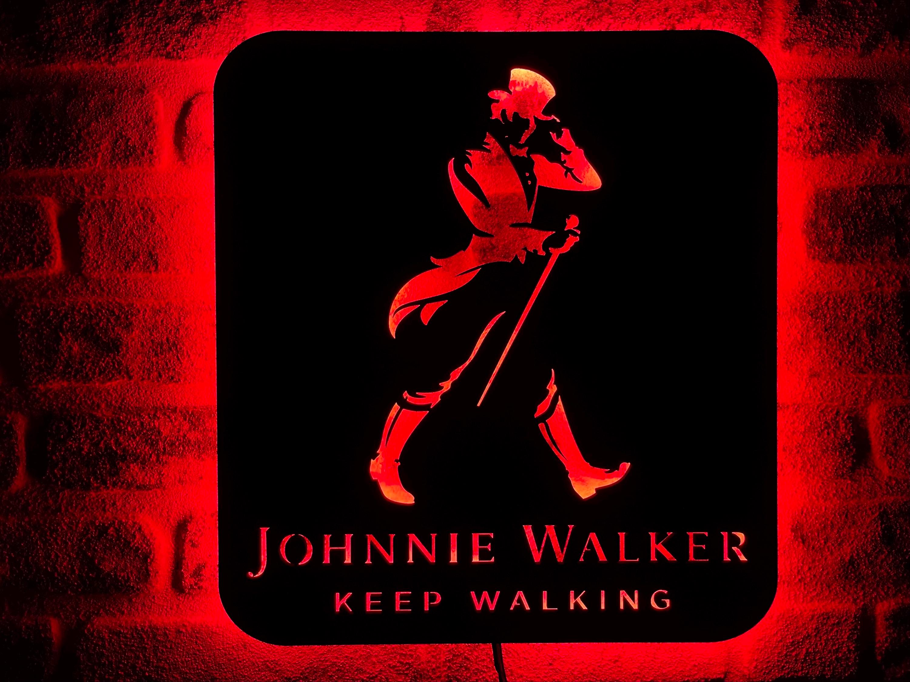 Johnnie Walker Lighted up Wall Art, RGB Led 16 COLORS Control Wooden ...