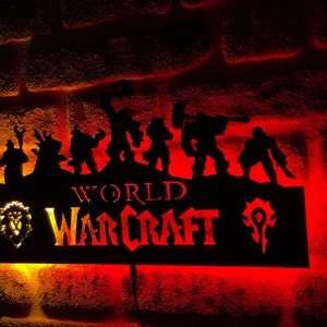 World of Warcraft Led Sign, World of Warcaft Led Light, Wood Wall Decor ...