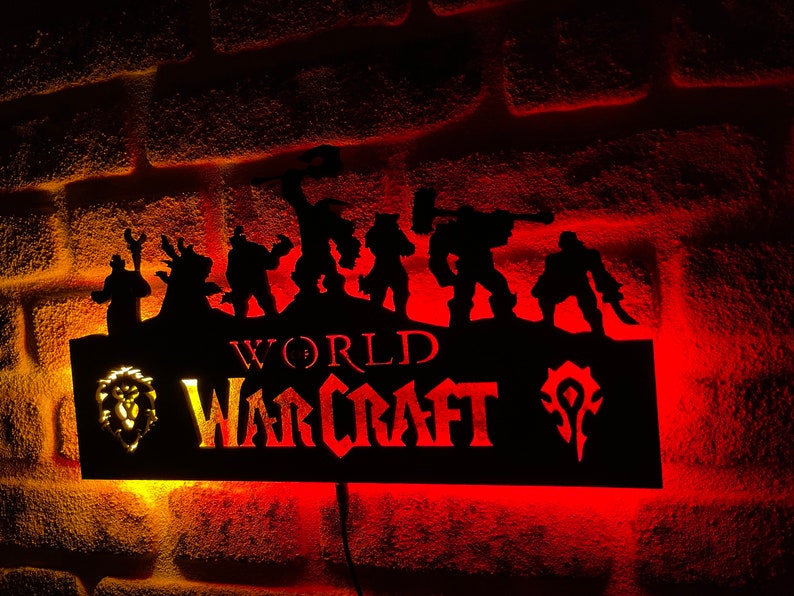 World of Warcraft Led Sign, World of Warcaft Led Light, Wood Wall Decor ...