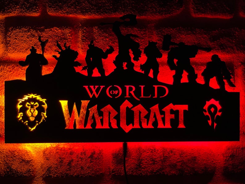 World of Warcraft Led Sign, World of Warcaft Led Light, Wood Wall Decor ...