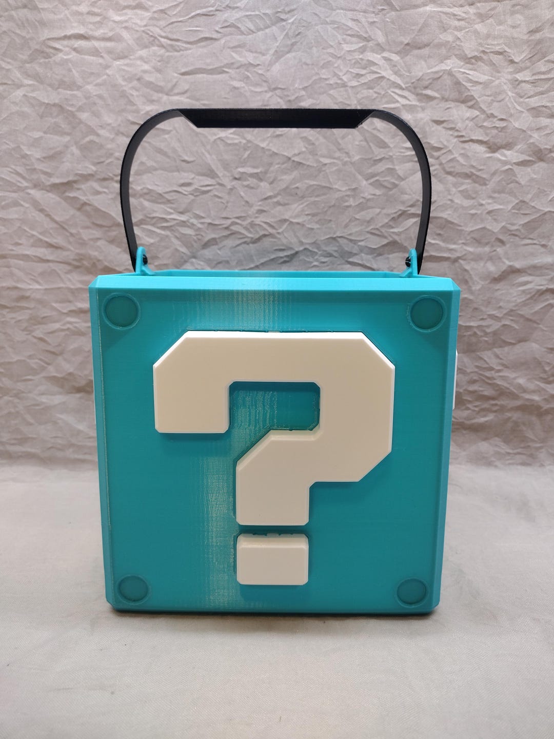 Teal Mario Halloween Bucket 6" Pail Candy Trick Treat Question ? Block ...