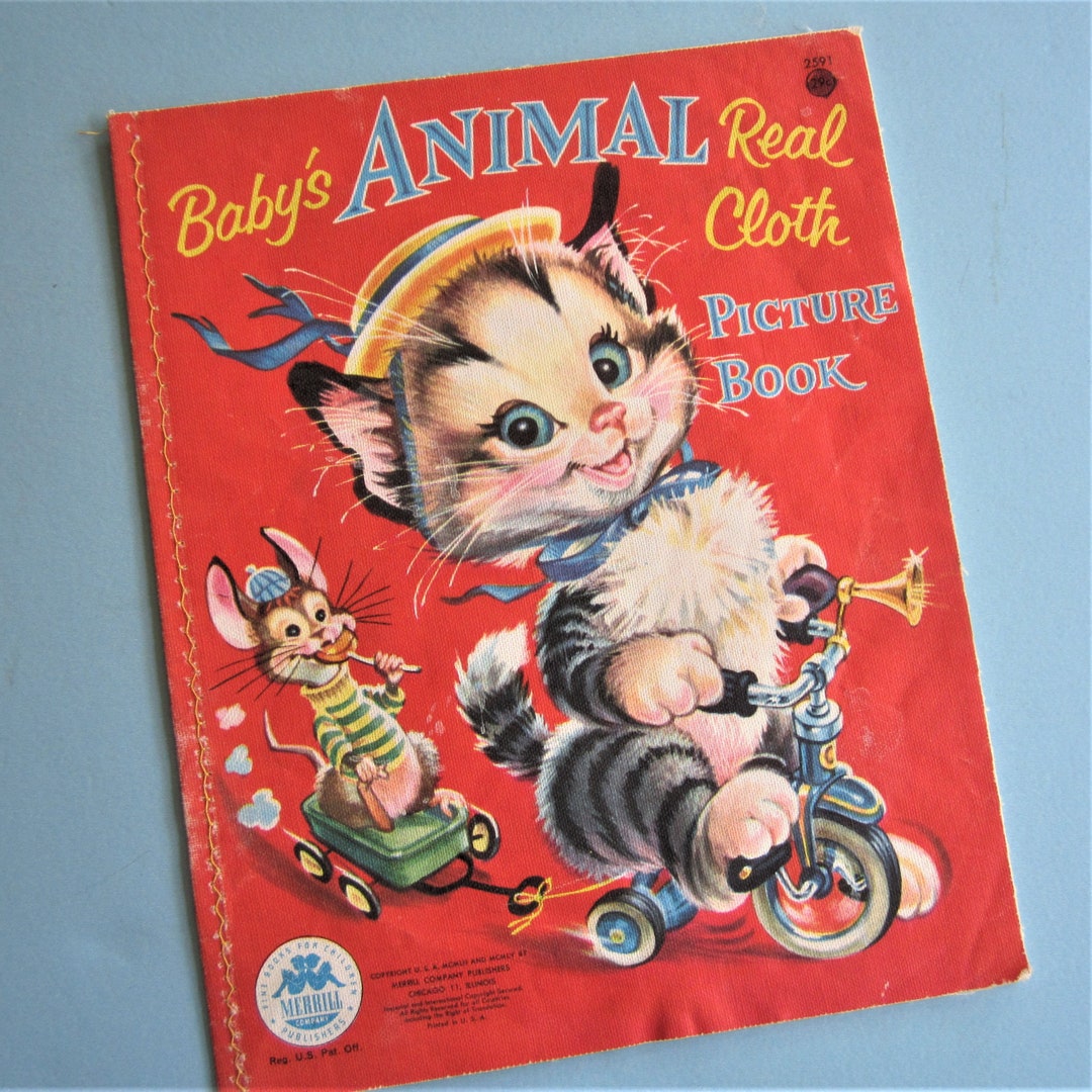 Vintage Book Baby's Animal Picture Book Real Cloth Picture Book Merrill ...