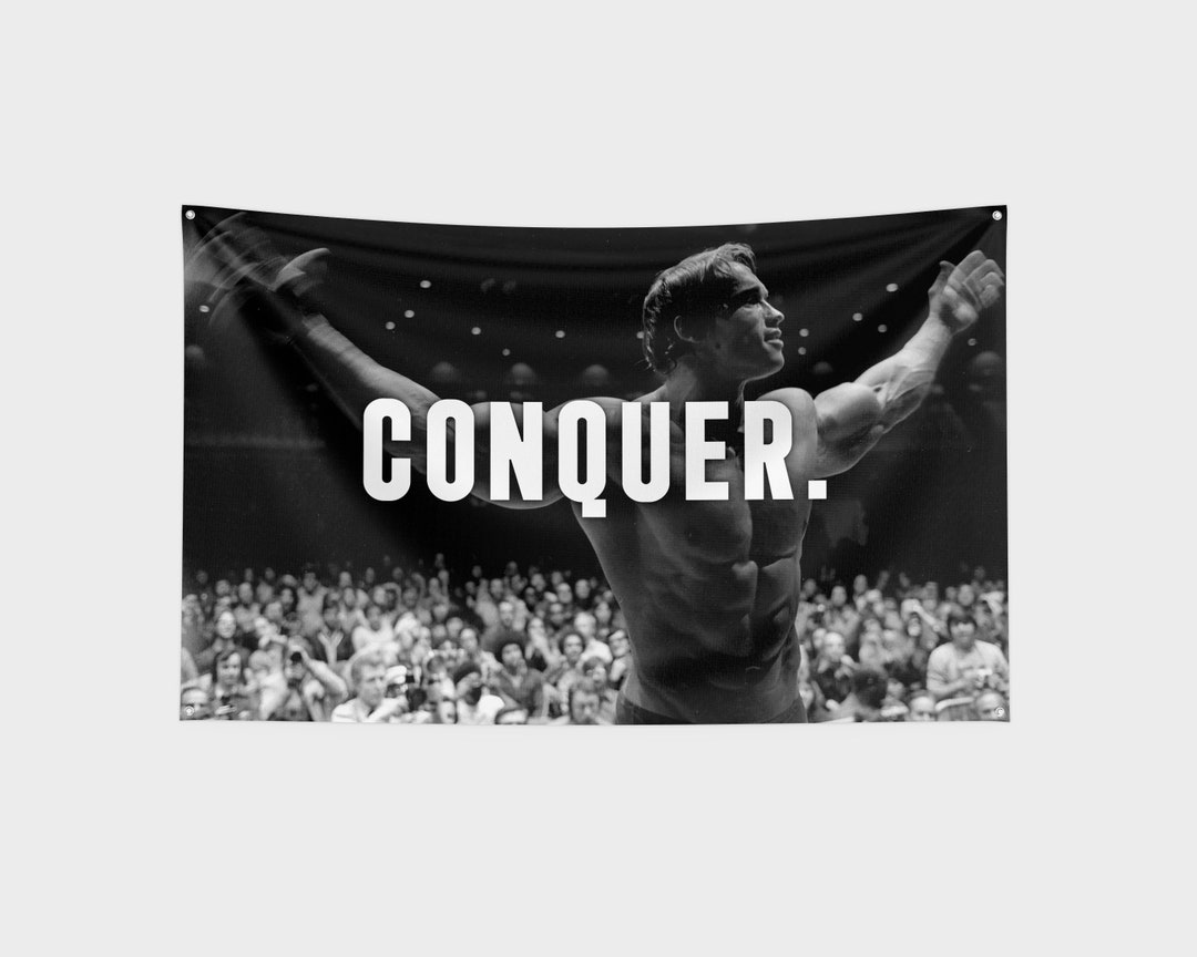 Arnold Schwarzeneggar Conquer Flag College Dorm Tapestry Room Decor ...