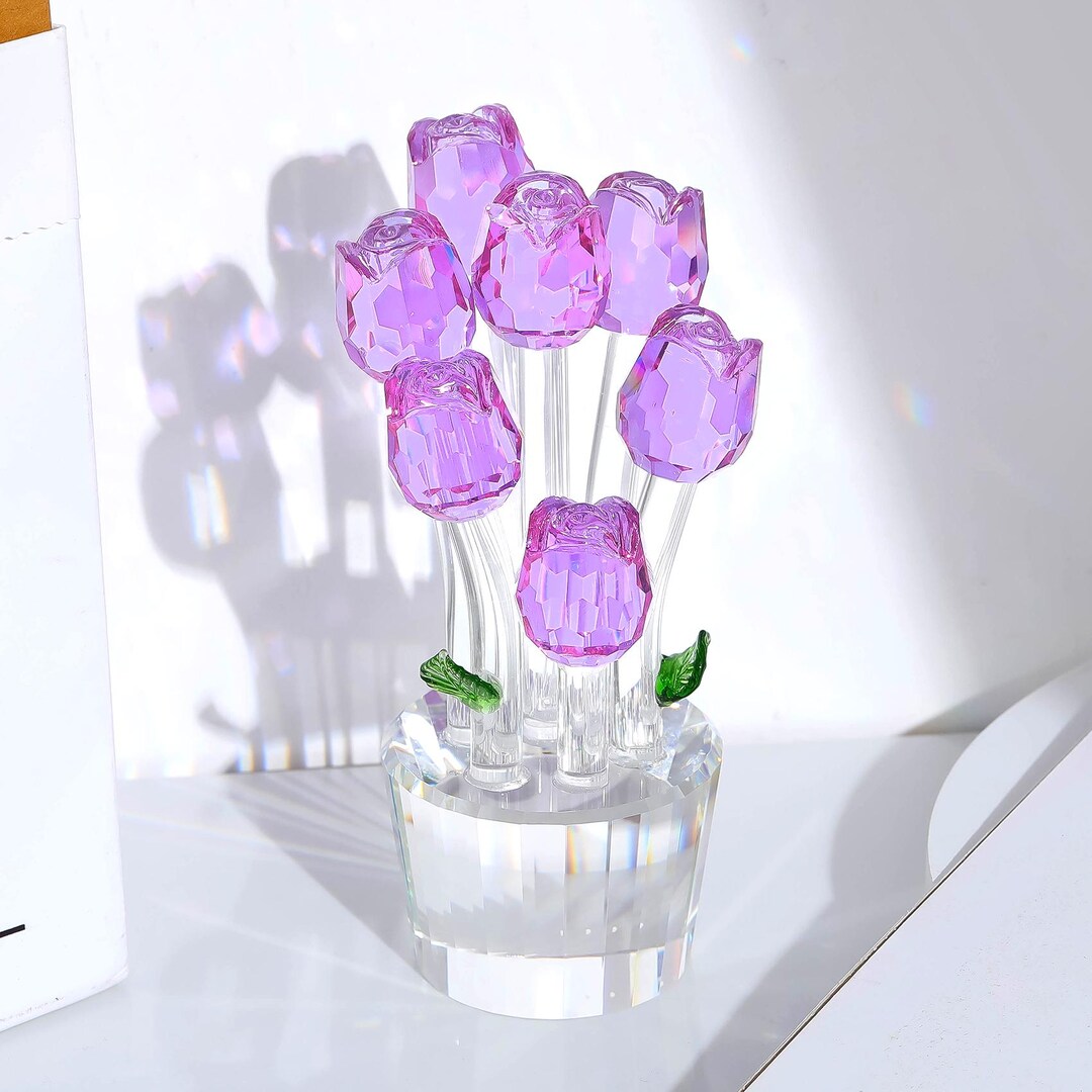 Handmade Crystal Rose Bouquet, Glass Rose Flower Ornament for Home ...