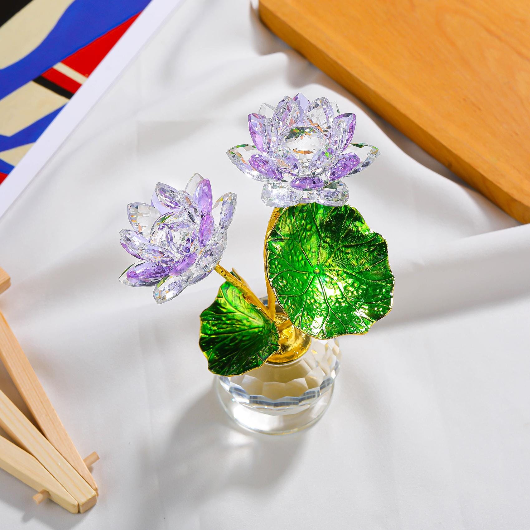 Crystal Lotus Flower Figurine, Elegant Glass Lotus Flower Home Decor ...