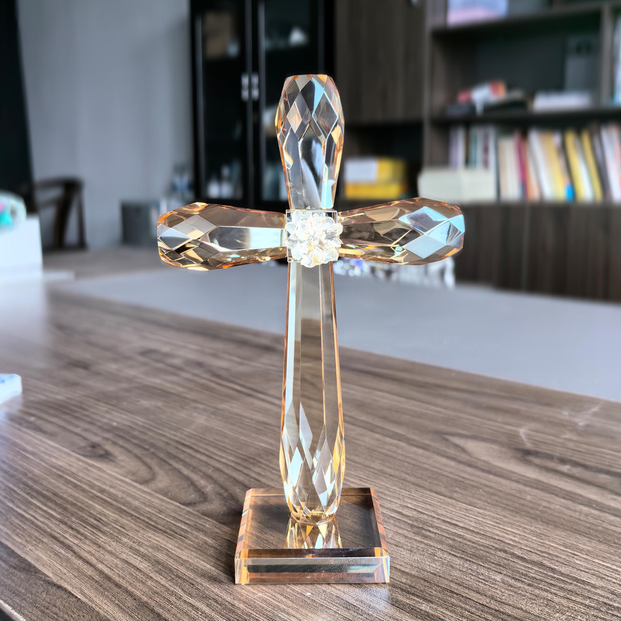AKELA 7.7“ Handmade Crystal Glass Cross, Holy Cross Religious ...
