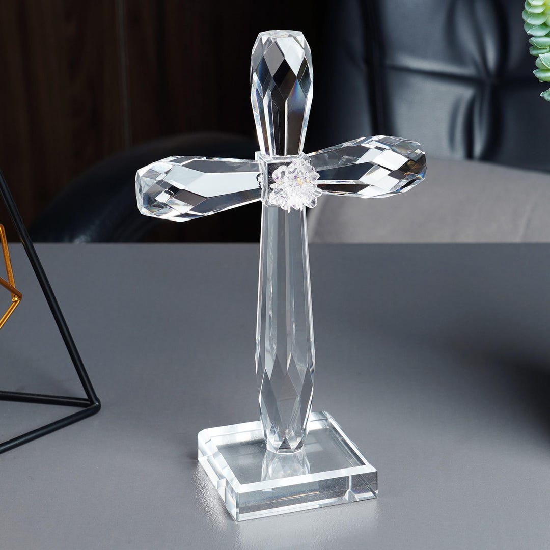AKELA 7.7“ Handmade Crystal Glass Cross, Holy Cross Religious ...