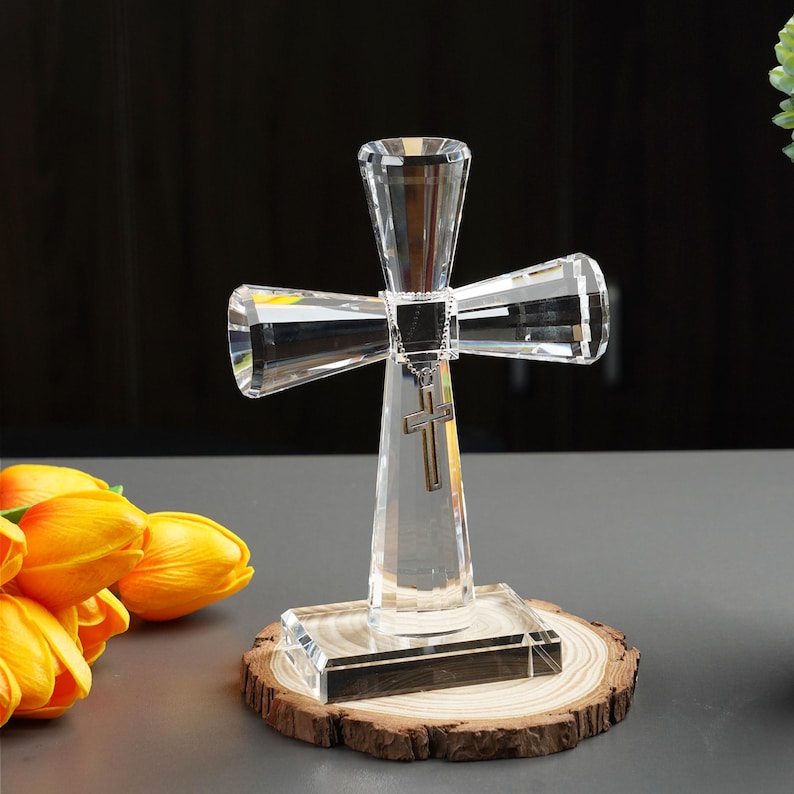 Crystal Glass Standing Cross, Holy Cross for Religious Decor, Gift for ...