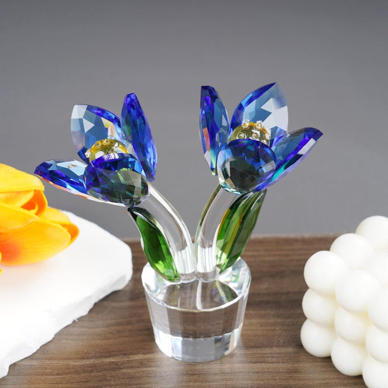 Handmade Glass Tulip Flowers, Crystal Glass Flower Gift for Women, Pink ...