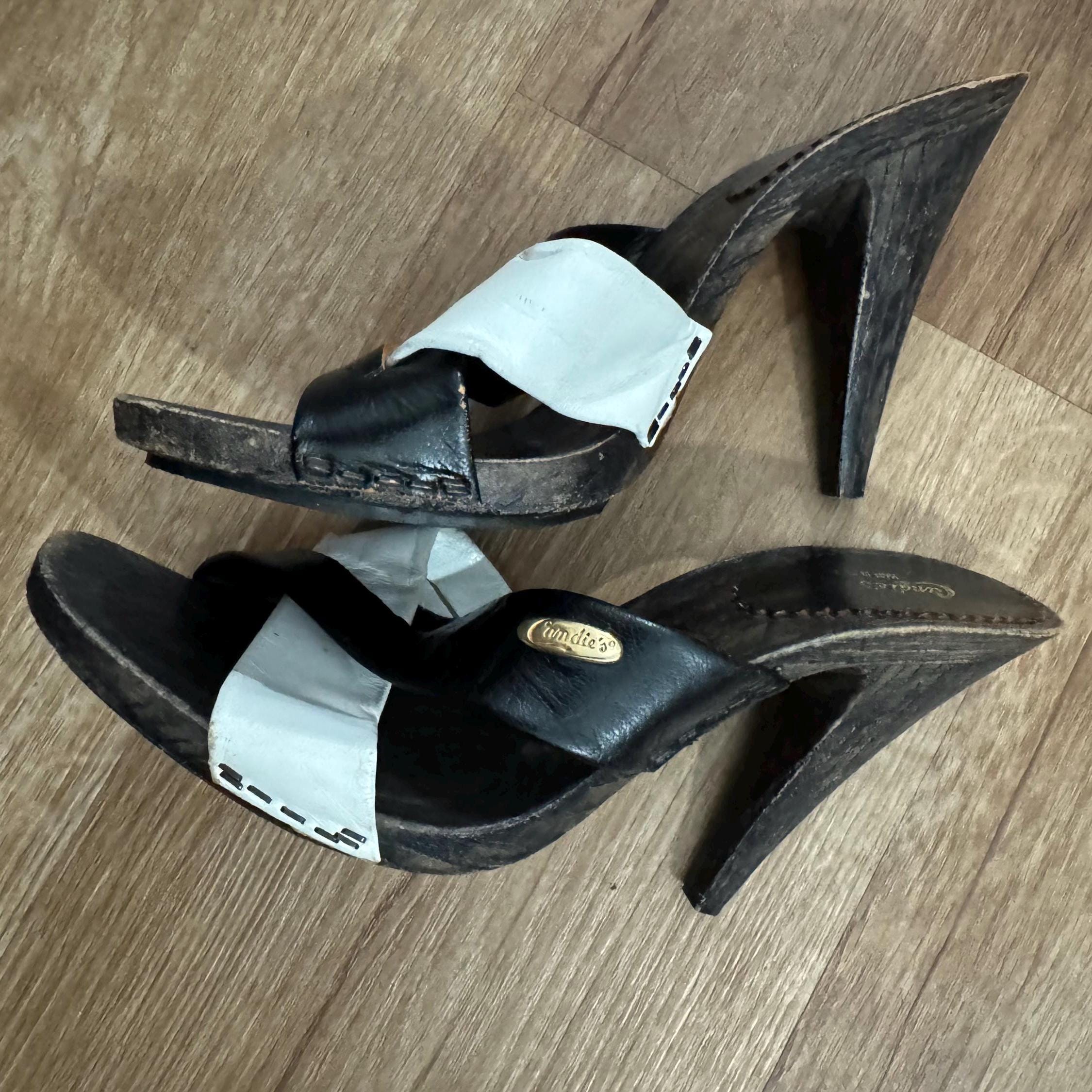 Vintage Old School Candies Mule High Heels Pumps Black White Leather Sz ...