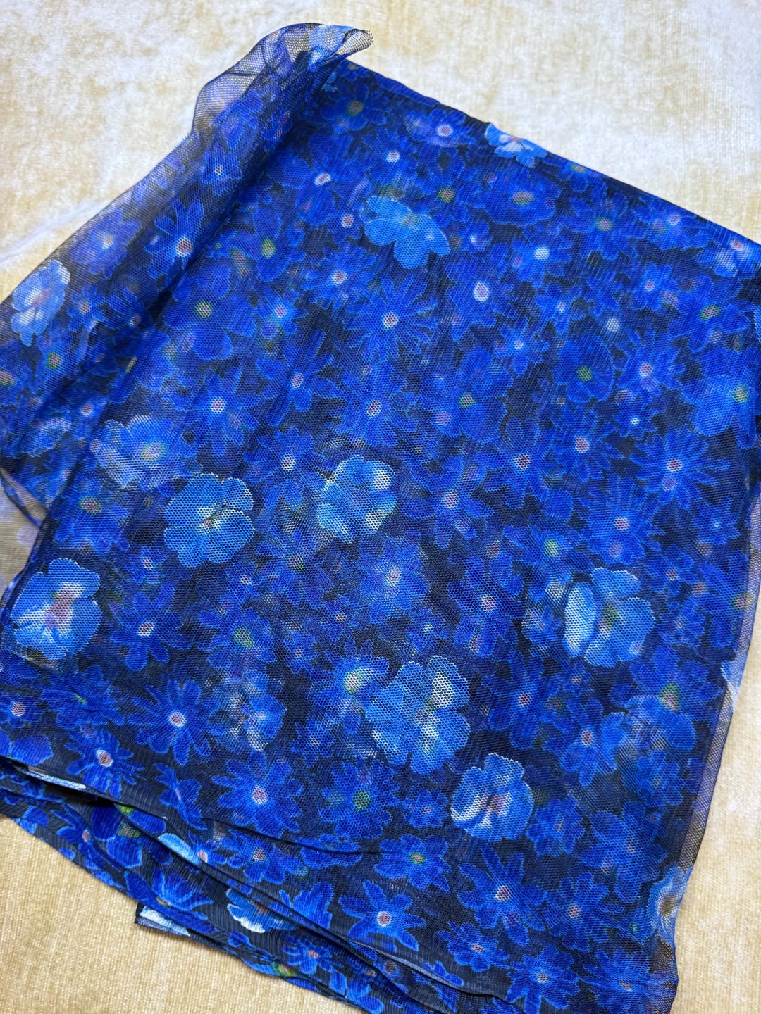 Floral Blue Sheer Textile Fabric 5 Yards +27” Brand New Crafting Sewing ...