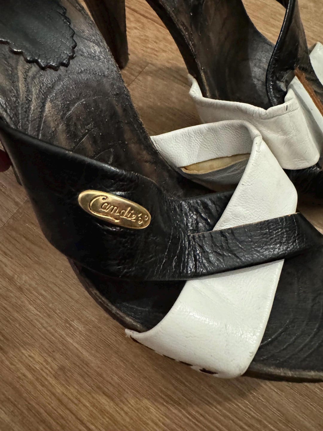 Vintage Old School Candies Mule High Heels Pumps Black White Leather Sz ...