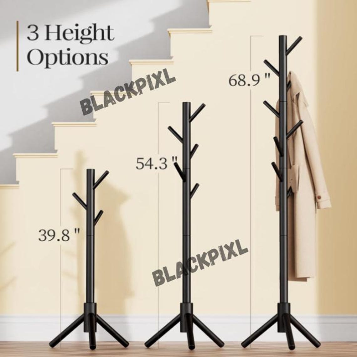 Wooden Standing Coat Rack With 8 Hooks | Hat Rack | Wooden Coat Hanger ...