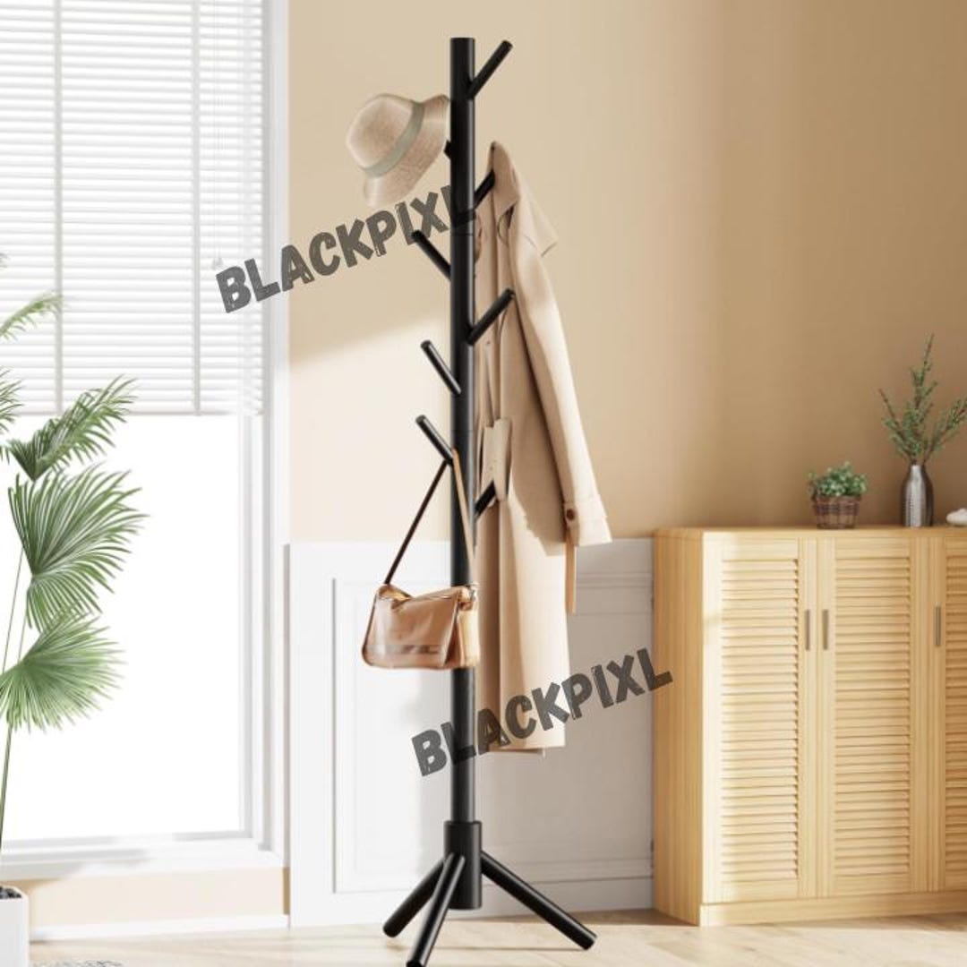 Wooden Standing Coat Rack With 8 Hooks | Hat Rack | Wooden Coat Hanger ...
