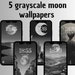 5 Stylized Grayscale Moon Wallpapers Collection 2 - Etsy