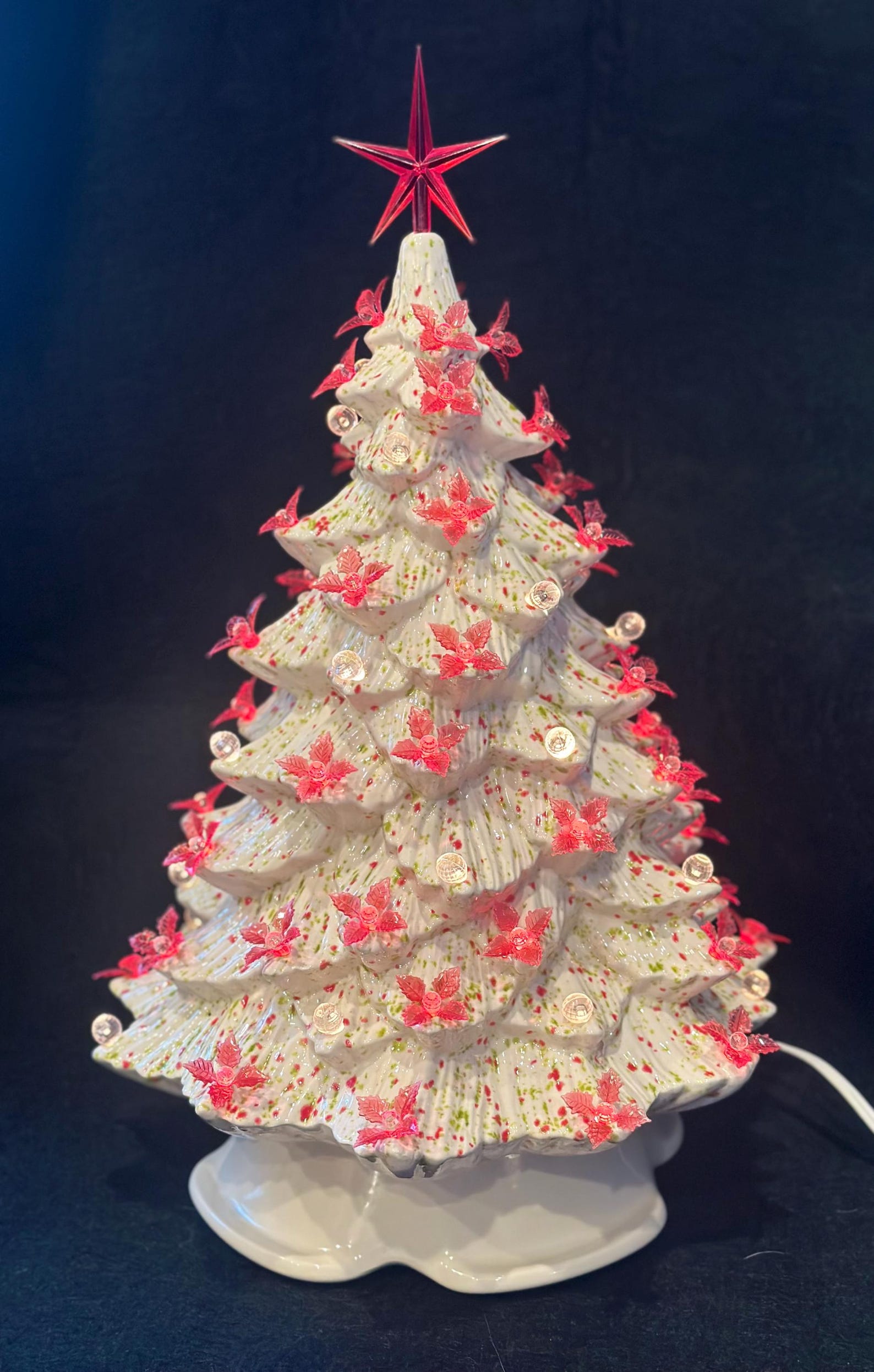 Large Lighted Ceramic Christmas Tree With Glossy White Glaze, Red ...