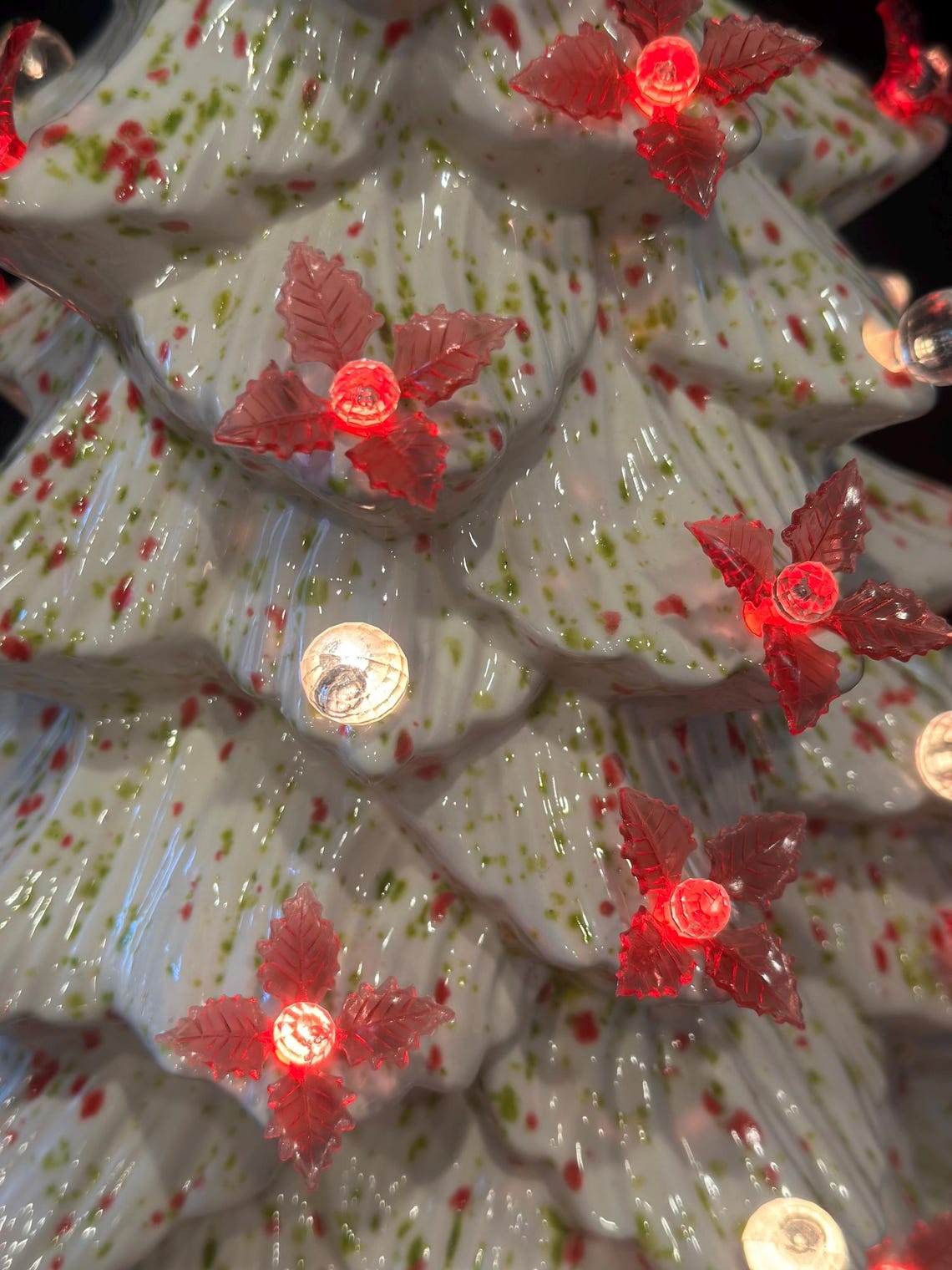 Large Lighted Ceramic Christmas Tree With Glossy White Glaze, Red ...