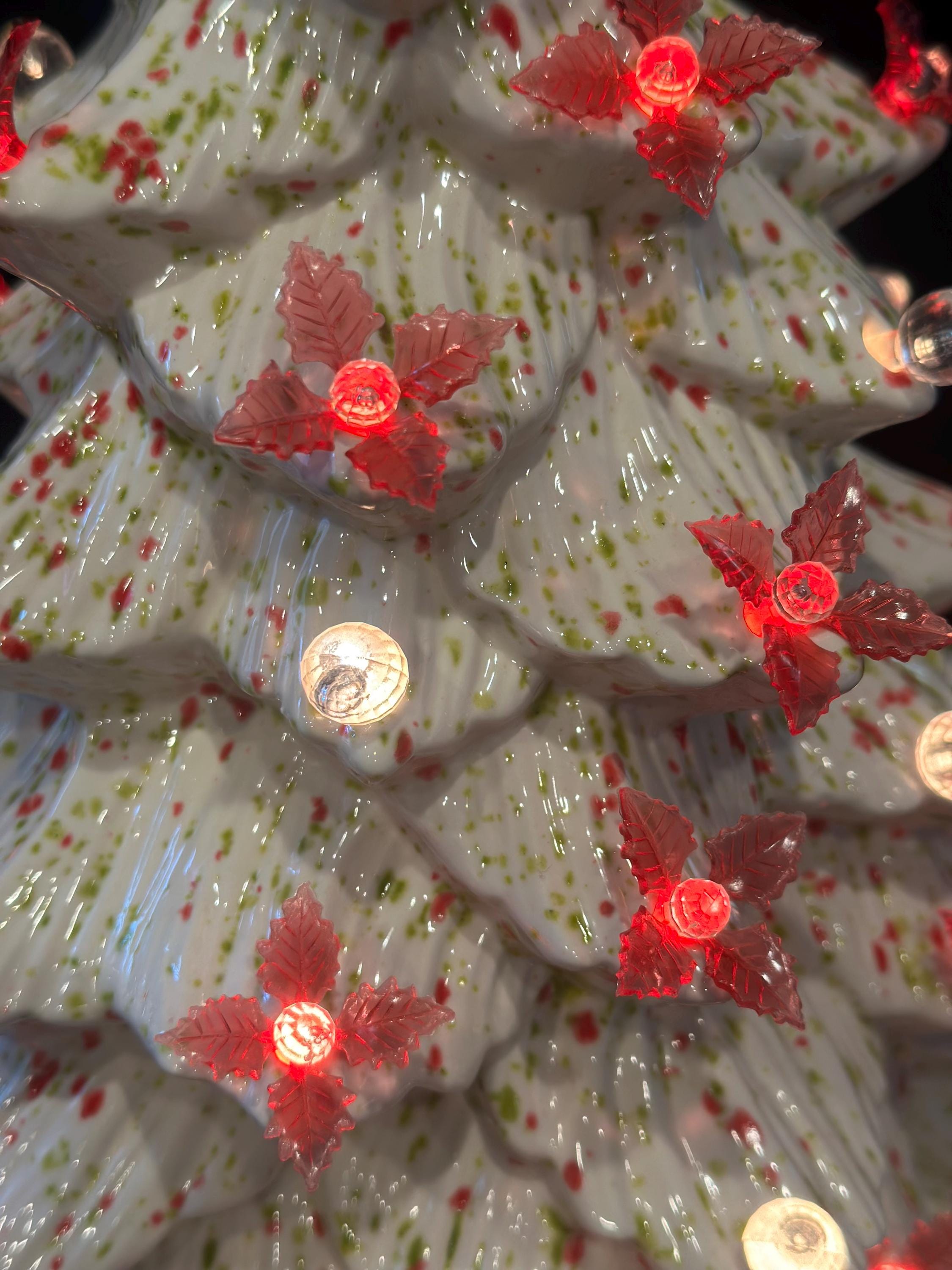 Large Lighted Ceramic Christmas Tree With Glossy White Glaze, Red ...