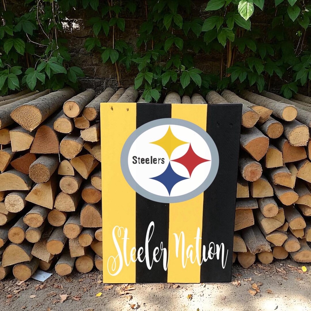 Steelers Wood Sign | Two-tone Painted Wall Art, Man Cave Decor - Etsy