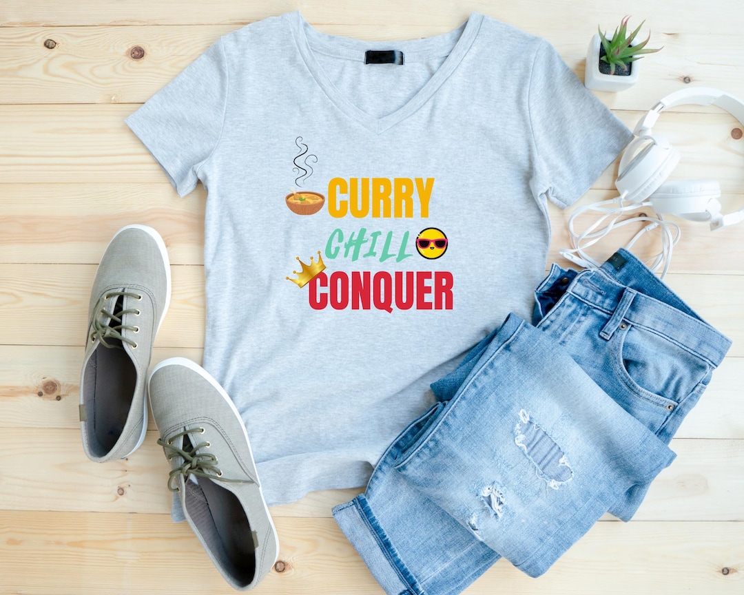 Almost Free T-shirt Design – Curry Chill Conquer Quote – Desi Fusion Digital Print – Printable ...