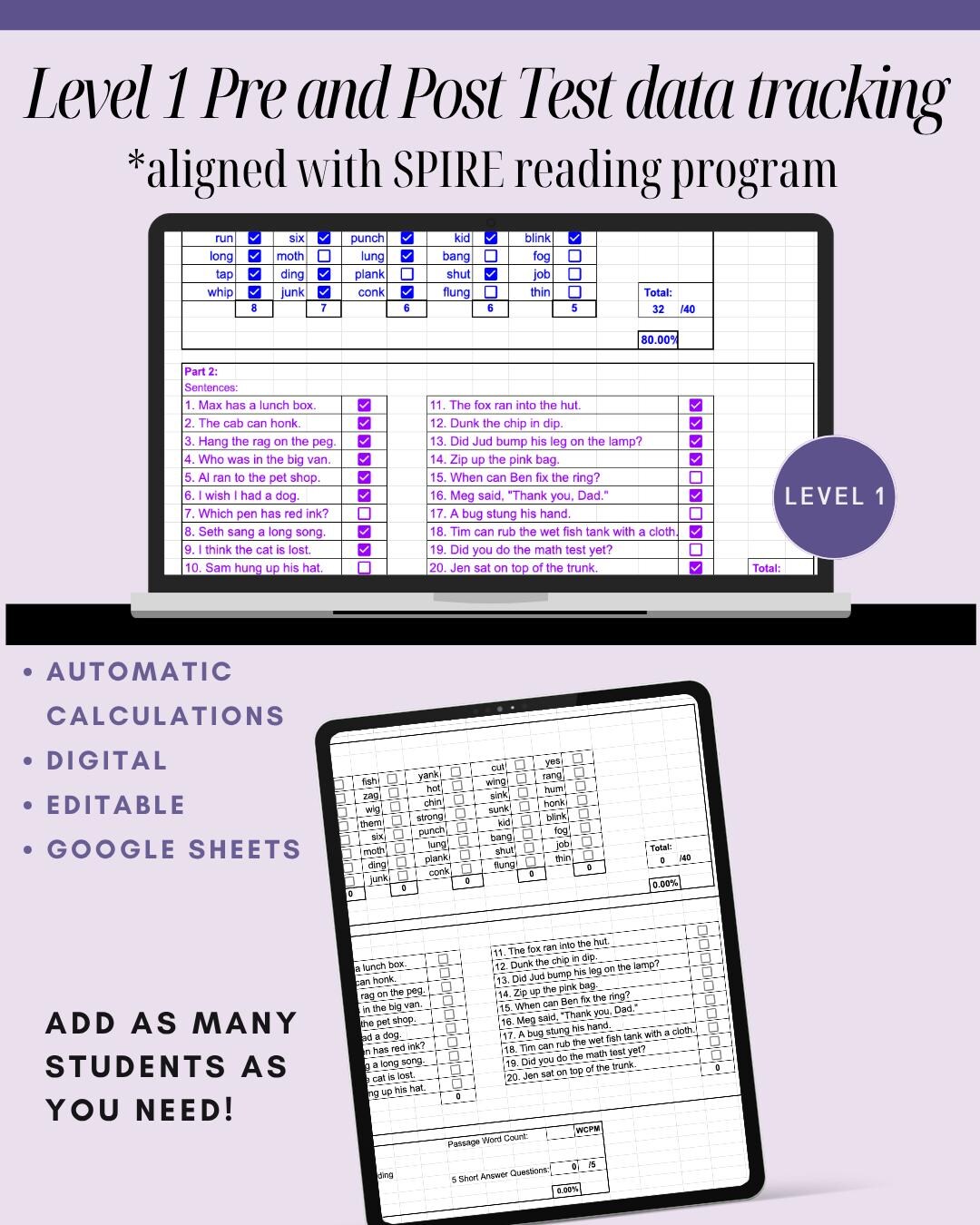 Level 1 Pre and Post Test Digital Data Tracking - Etsy Australia