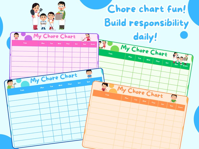 Printable Kids Responsibility Chore Chart Reward Chart Daily Checklist ...