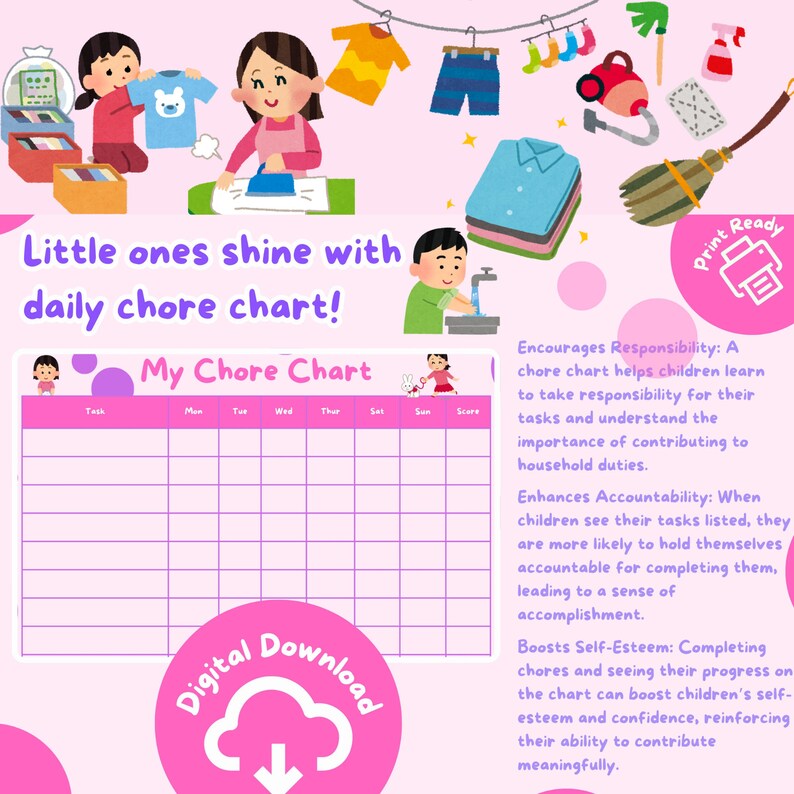 Printable Kids Responsibility Chart - Daily Checklist & Organization ...