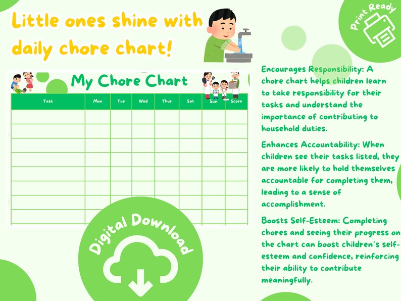Printable Kids Responsibility Chart Daily Task Checklist & Organization ...