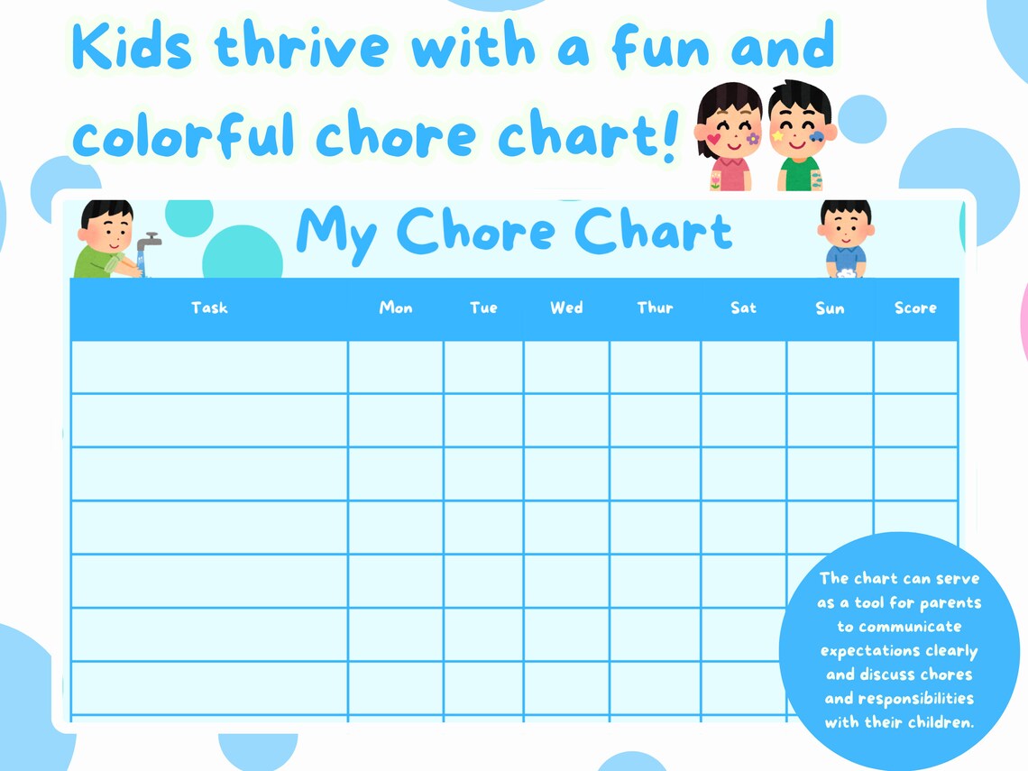 Printable Kids Responsibility Chore Chart Reward Chart Daily Checklist ...