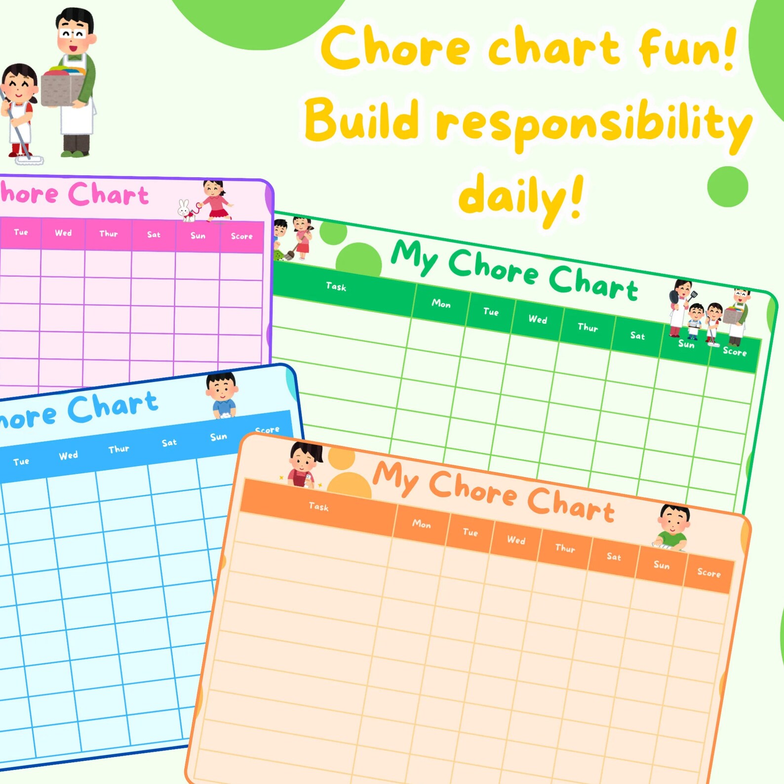 Printable Kids Responsibility Chart Daily Task Checklist & Organization ...