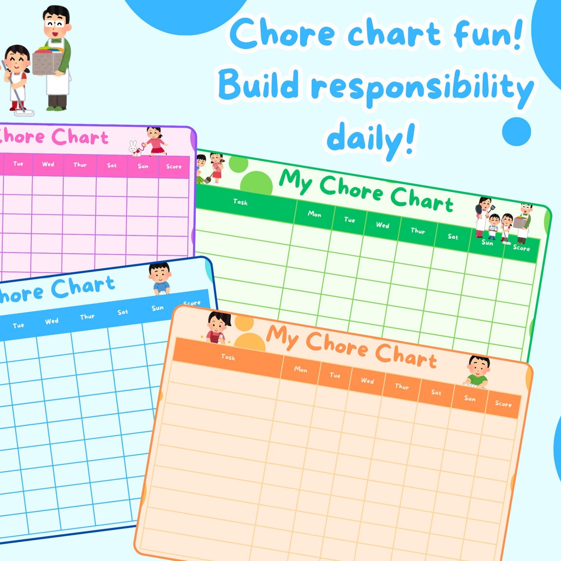 Printable Kids Responsibility Chore Chart | Reward Chart- Daily ...