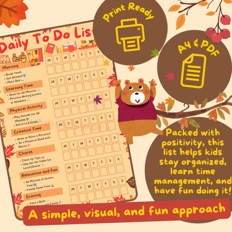 Printable Daily To-do List for Kids: Fun and Structured Routine Chart ...