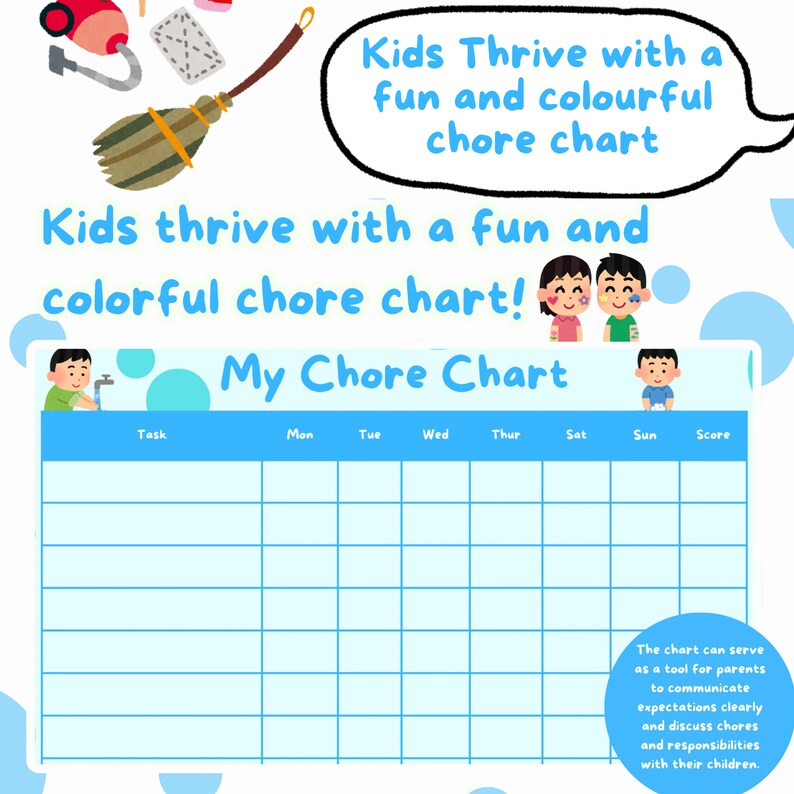 Printable Kids Responsibility Chore Chart | Reward Chart- Daily Checklist & Organisation Planner ...