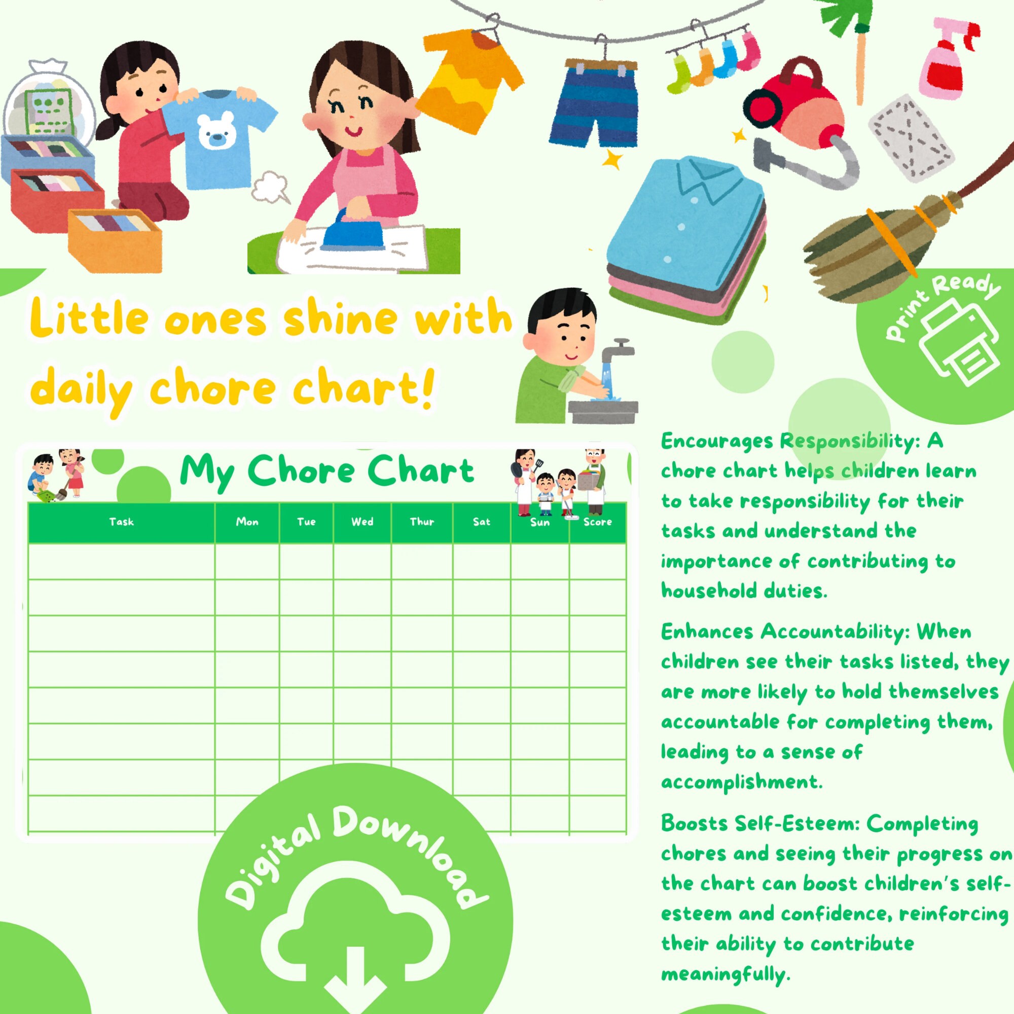 Printable Kids Responsibility Chart - Daily Task Checklist ...