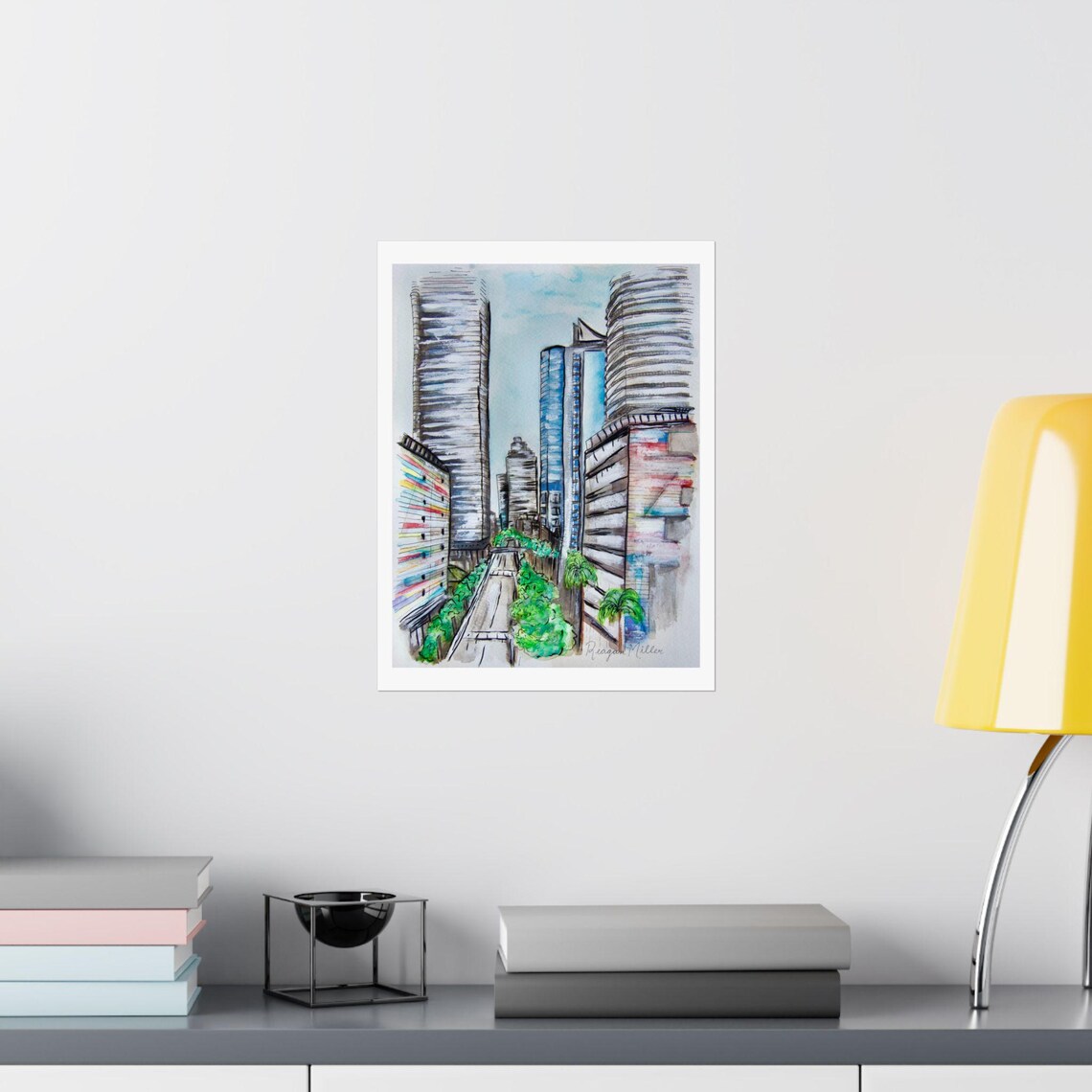 Brickell Miami Skyline Watercolor Art Print, Urban Cityscape - Etsy