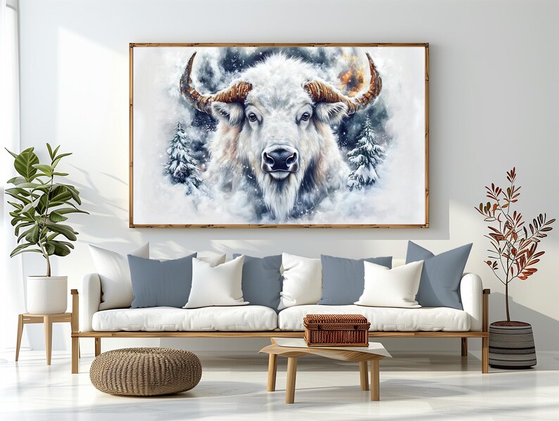 White Buffalo Art Print or Canvas, Rustic Wildlife Décor, Home and ...